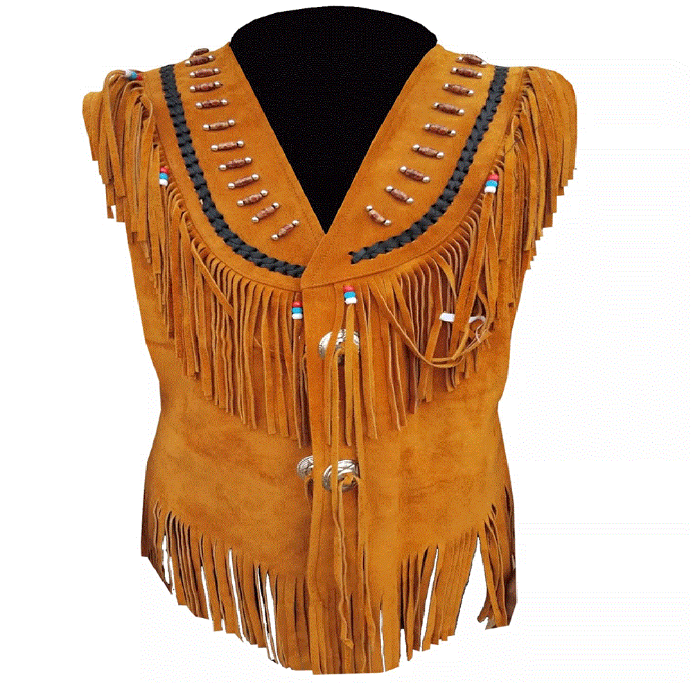 Men's Western Brown Suede Leather Fringes Bone work Vest MV516 – NativeEagleStore