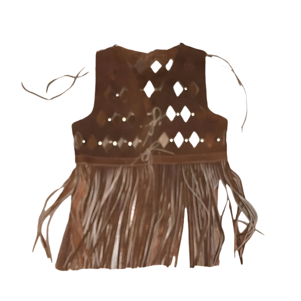 Cowgirl's Brown Suede Leather Fringes & Silver Stud Vest Cut Work CGV4 – NativeEagleStore